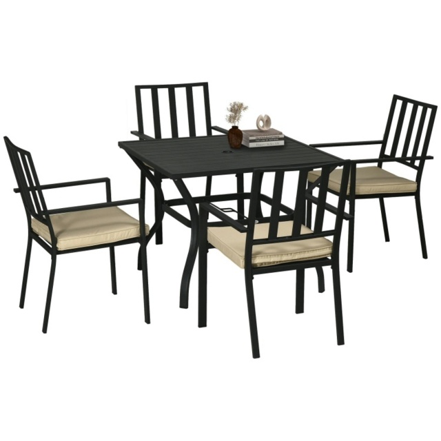 Outsunny Garden Dining Set With 4 Stackable Cushioned Chairs And Table ...