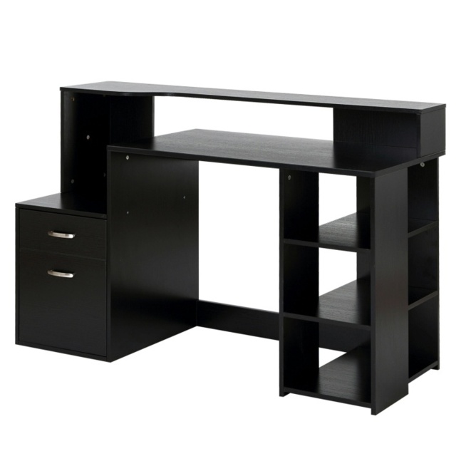 Homcom Multi-Storage & Workstation Desk Table Storage Shelves Black by ...