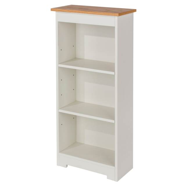Colorado 3 shelf low narrow bookcase - soft white finish with oak ...