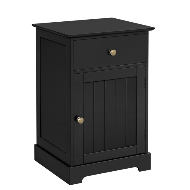 Yaheetech Wooden Accent Table with Slatted Door Black by Tesco ...