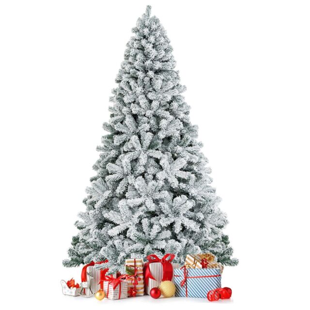 Costway 7.5 ft snow flocked artificial christmas tree w/ 1010 tips ...