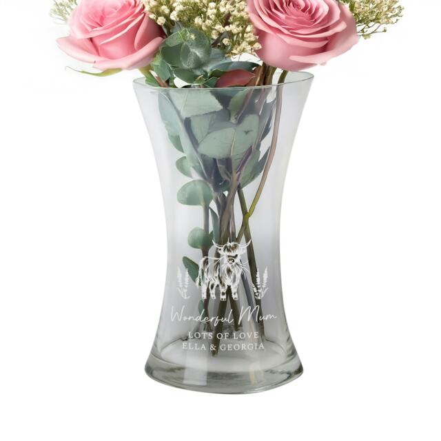 Personalised highland cow waisted vase clear by Tesco - Marketplace ...