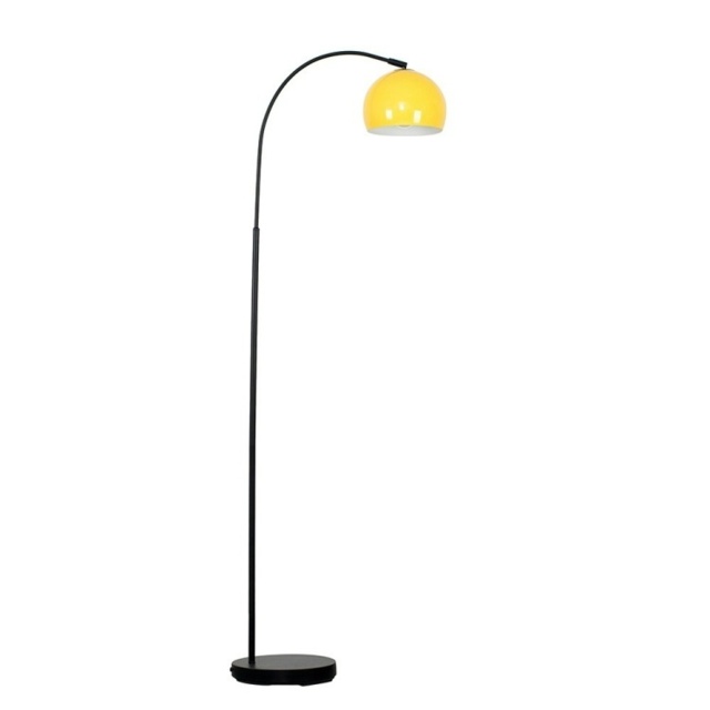 Valuelights Curva Gloss Black Floor Lamp With Yellow Globe Shade And ...