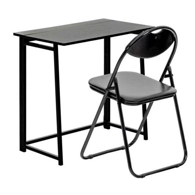 Harbour Housewares Deluxe Folding Wooden Desk & Chair Set - Black/black ...