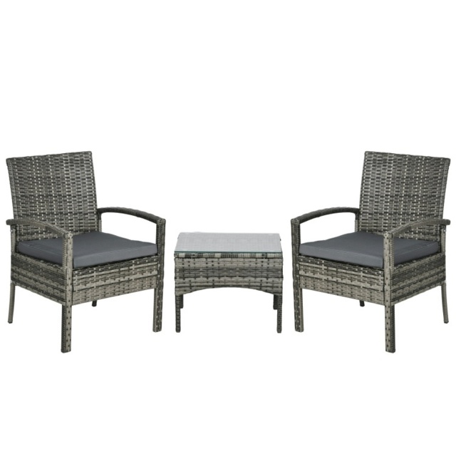 Outsunny 3Pc Garden Rattan Bistro Set Balcony Dining Table Chair by ...