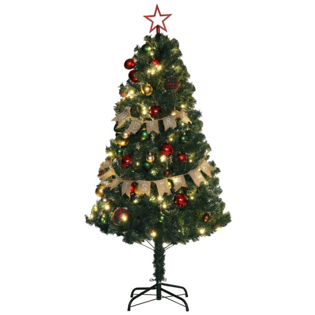 Homcom 5ft artificial christmas tree with led lights and red ...