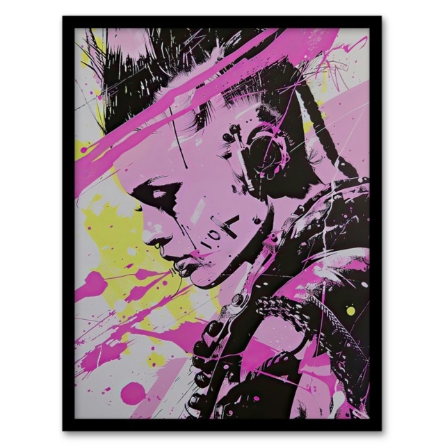 Cyberpunk Woman Portrait Hot Pink Modern Emo Girl Black Framed Wall Art ...