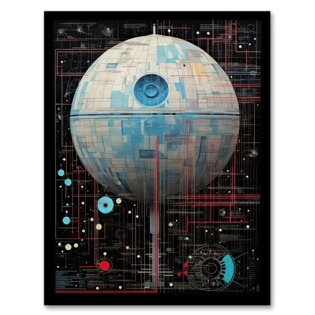 Dark Side Death Star Sci Fi Blueprint Wars Black Framed Wall Art Print ...