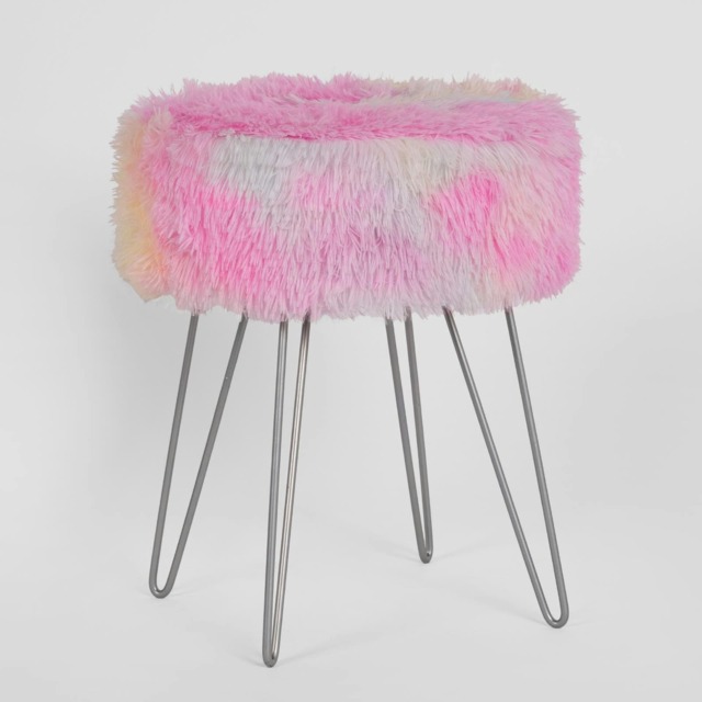 OHS Fluffy Tie Dye Hairpin Foot Rest Dressing Table Vanity Stool Seat ...