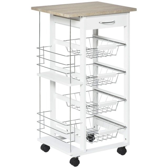 HOMCOM Rolling Kitchen Cart, Utility Storage Cart with 4 Basket Drawers ...