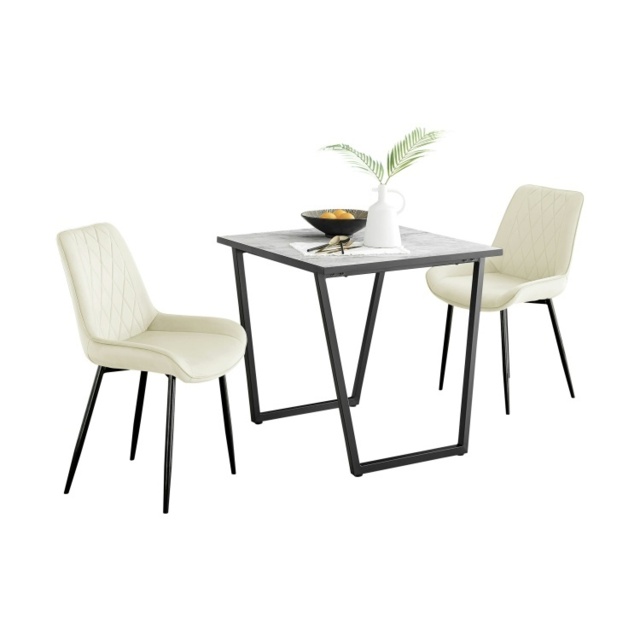 Furniturebox Carson White Marble Effect Square Dining Table & 2 Cream ...