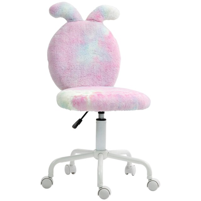 Homcom armless desk chair bunny vanity chair with swivel wheels ...