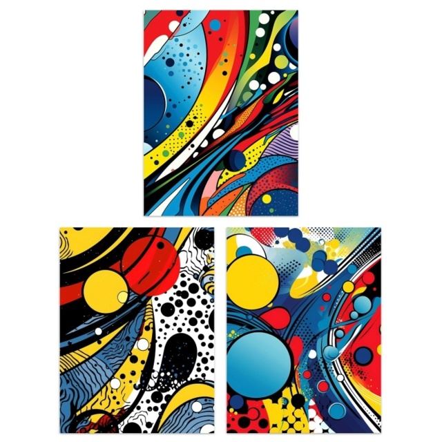 Set Of 3 Abstract Colourful Pop Art Planets Space Cosmos Patterns Wall ...