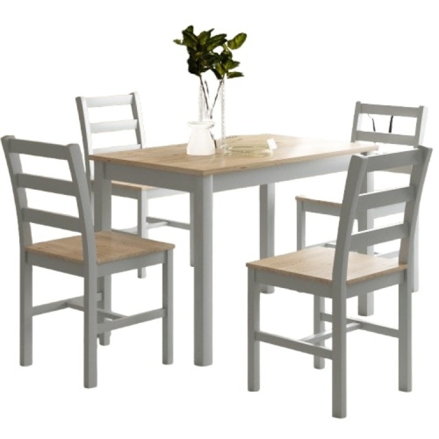 5 Piece Wooden Dining Set In Grey With Natural Table Top by Tesco ...