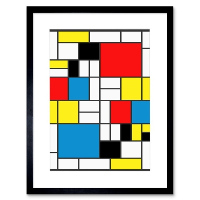 "Piet Mondrian Abstract Cubes Squares Artwork 12X16"" Framed Wall Art ...