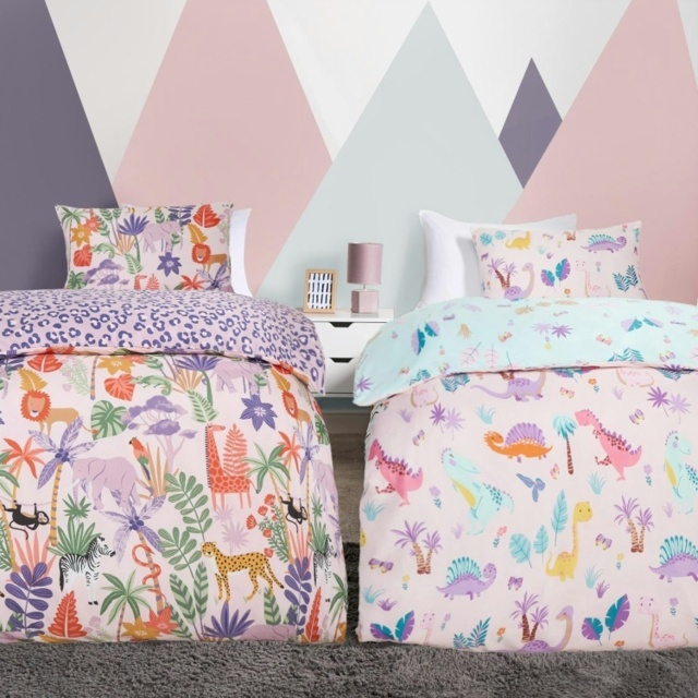 Ohs Reversible Girls Dino Safari Duvet Cover Twin Pack Bedding Set ...