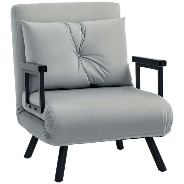 Homcom click clack single chair bed settee for living room, light grey ...