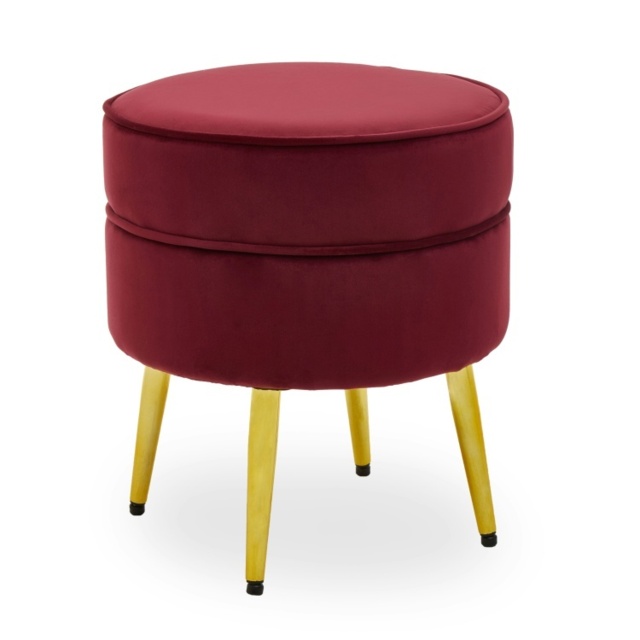 Interiors By Premier Red Velvet Round Footstool, Ottoman Small ...
