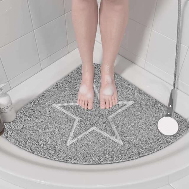 Embossed Spaghetti Anti Slip Quadrant Shower Mat - Star - 60cm Grey ...