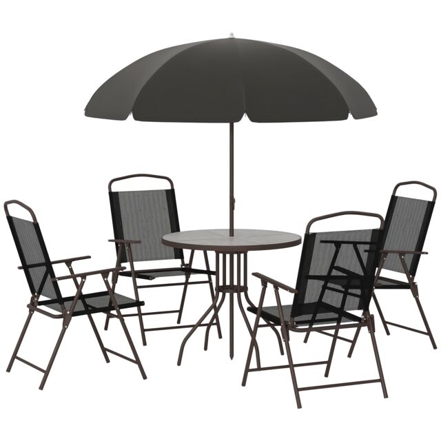 Outsunny 6 Piece Garden Dining Set with Umbrella, Patio Sets with ...