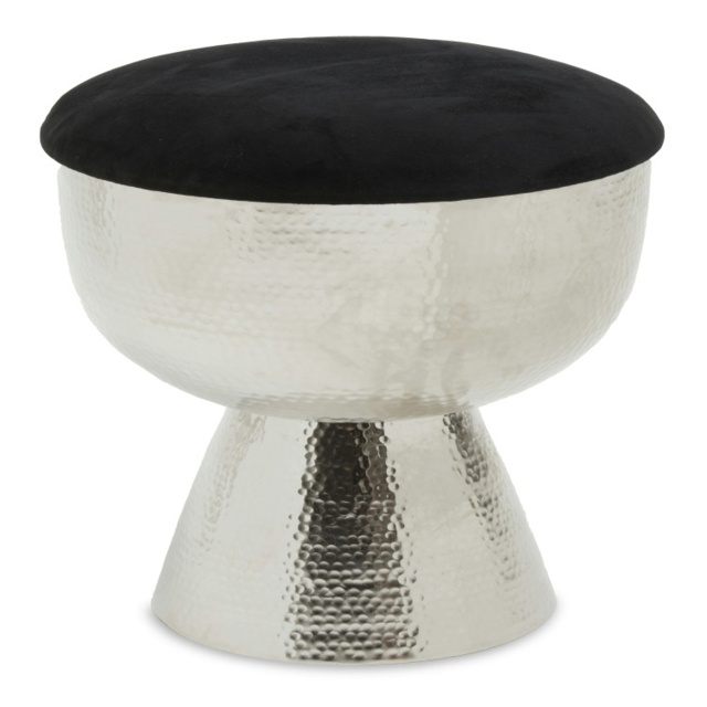 Interiors By Premier Chrome & Black Stool With Velvet Seat, Hammered ...