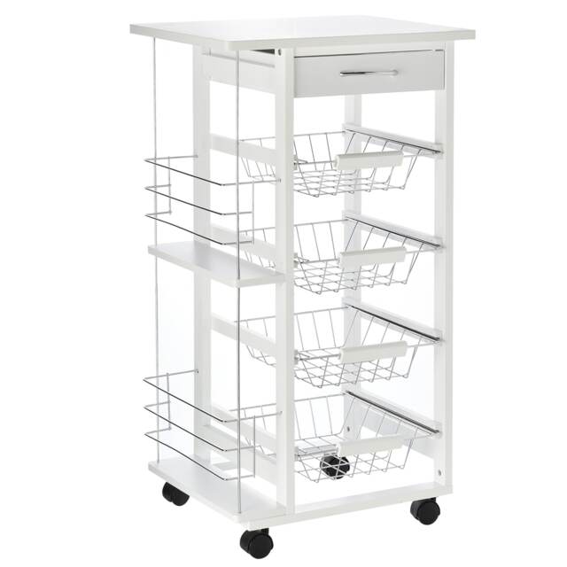 HOMCOM Rolling Kitchen Cart, Utility Storage Cart with 4 Basket Drawers ...