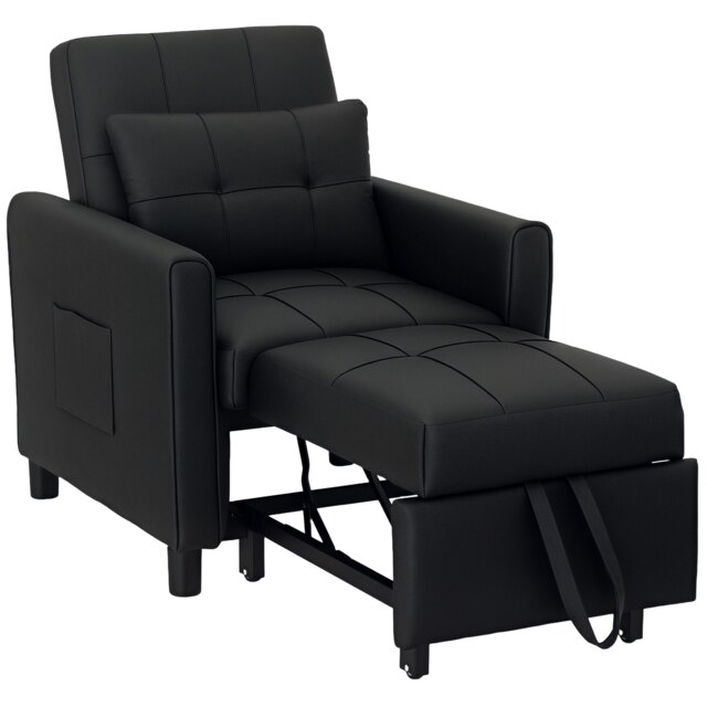 Homcom folding chair bed, sleeper chair with pillow, side pockets ...