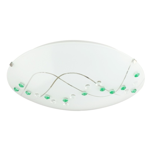 Contemporary Round Opal Glass Ceiling Light With Green And Clear ...