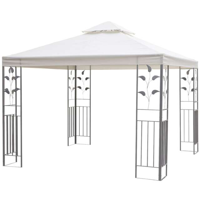 Outsunny 3 x 3m Outdoor Steel Gazebo with 2 Tier Roof, Garden Gazebo ...