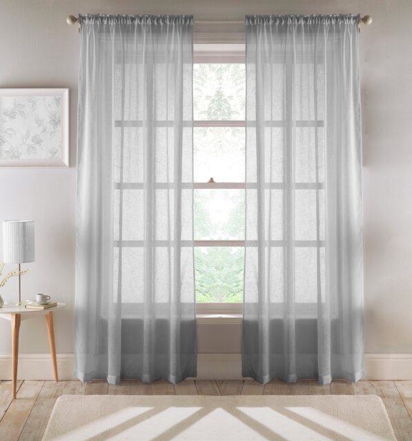 "Eden Silver 100% Recycled Plain Voile Panel - Pair 140 x 122 cm (55x48 ...