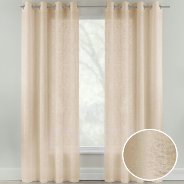 Pair Of Crete Natural Linen Look Voile Panels 183 Cm (72 Inch) Eyelet ...