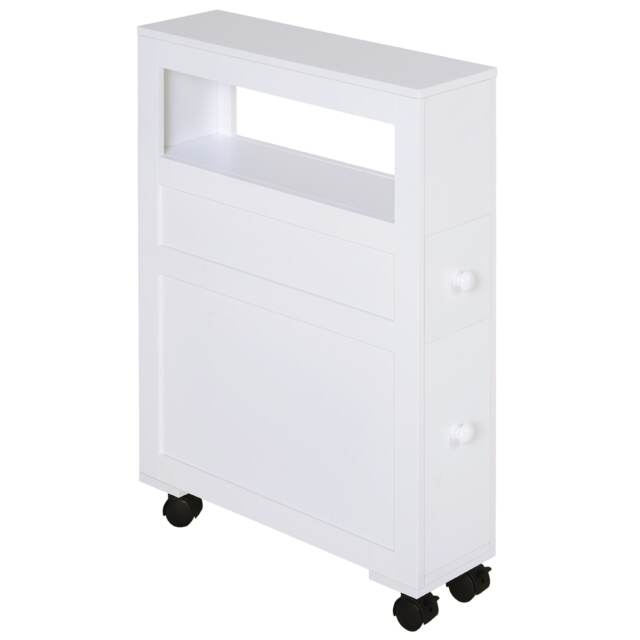 HOMCOM 72x16cm Narrow Bathroom Storage Unit w 2 Drawers Open Top 4 ...