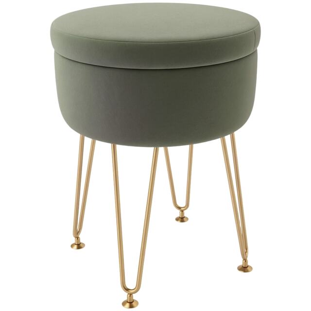HOMCOM 5L Velvet Storage Ottoman, Modern Round Footstool with Metal ...