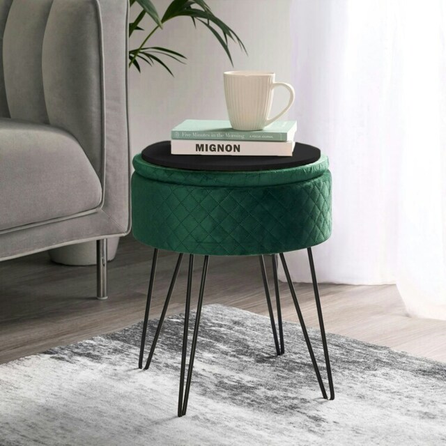 Ohs Velvet Quilted Storage Hairpin Foot Stool Seat Chair, 36X43Cm ...