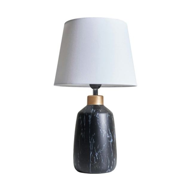 Valuelights Selma Marble Effect Black Table Lamp With Small White ...