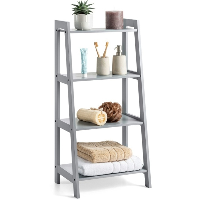 Christow Grey Ladder Shelf Unit 4 Tier Storage Display Stand Rack Home ...