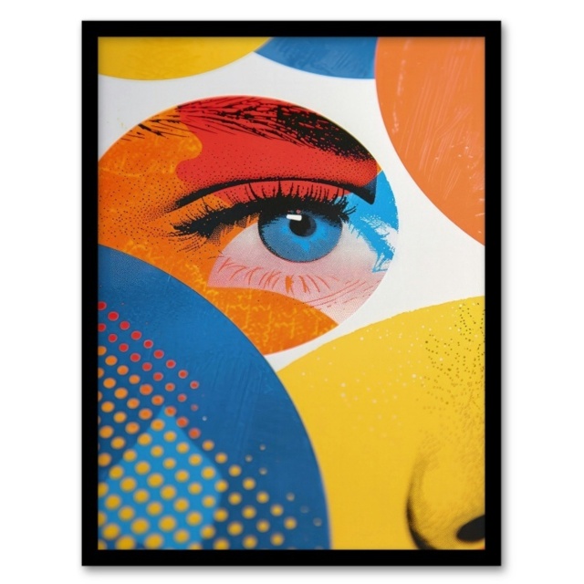 Female Eye Pop Art Polka Colourful Circle Black Framed Wall Art Print ...