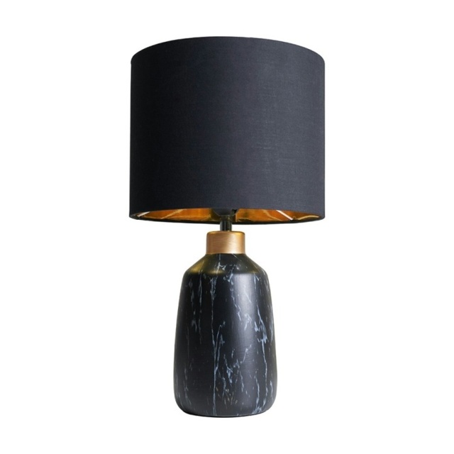 Valuelights Copper Caped Black Marble Effect Table Lamp With A Black ...