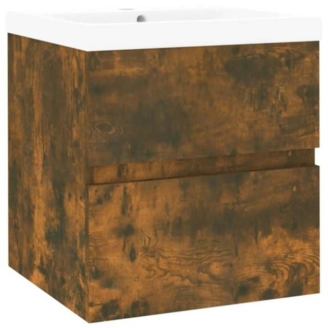 Sink Cabinet With Built-In Basin Smoked Oak Engineered Wood by Tesco ...
