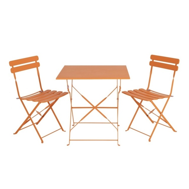 Charles Bentley Square Folding Metal Bistro Set Orange Patio Garden ...