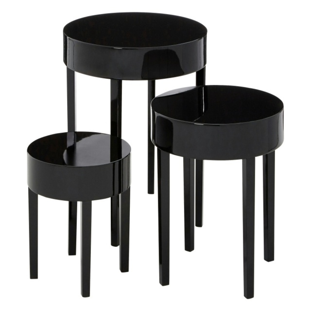 Interiors By Premier Black Set Of 3 Nesting Tables, Glossy Finish ...