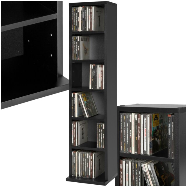 Cd dvd storage tower media display unit adjustable shelves wood effect ...