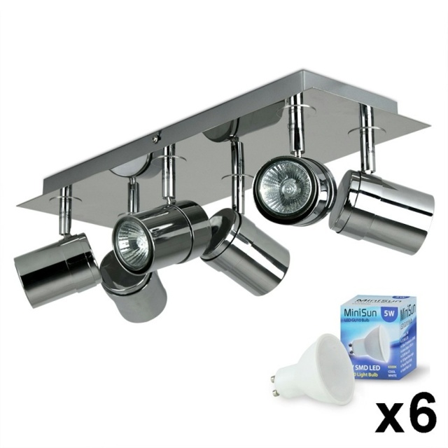 Valuelights Rectangular 6 Way Adjustable Ceiling Spotlight In A Silver ...