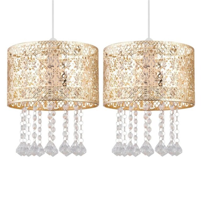 First Choice Lighting Set Of 2 Gold Cut Out Jewelled Easy Fit Light ...