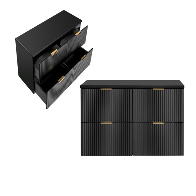 Double Bathroom Vanity Unit 1200Mm Countertop Ribbed Textured Black ...