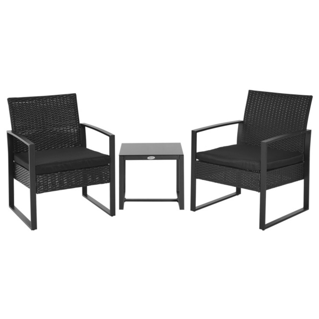 Outsunny 3 Pieces Rattan Patio Bistro Set 2 Chairs Coffee Side Table by ...