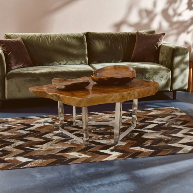 Teak Wood Coffee Table,Rustic Center Table With Natural Edges,Metallic ...