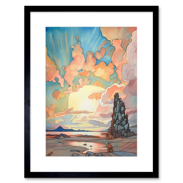 "Atmospheric Clouds Mono Lake at Dawn Lakeside Watercolour 9x7"" Black ...
