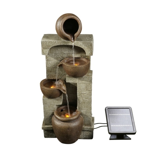 Teamson Home Solar-Powered 4-Tier Stone-Look Water Feature Fountain ...