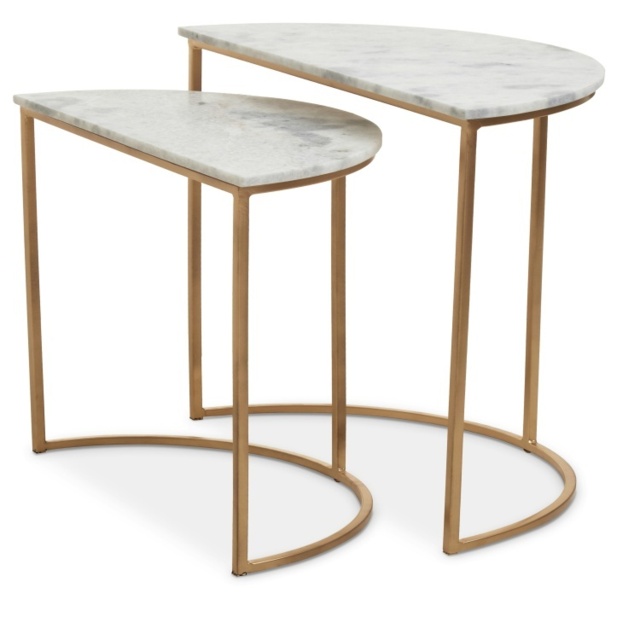 Interiors By Premier Set Of 2 Marble Top Natural Side Table, Open ...